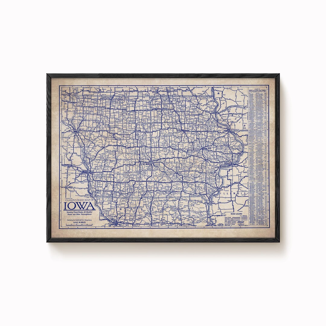 Vintage Iowa Blueprint Map Print: 1930s Historic Art - Etsy