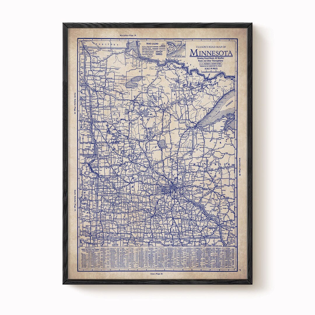 Vintage Minnesota Map Art: 1930s Blueprint Style Print - Etsy