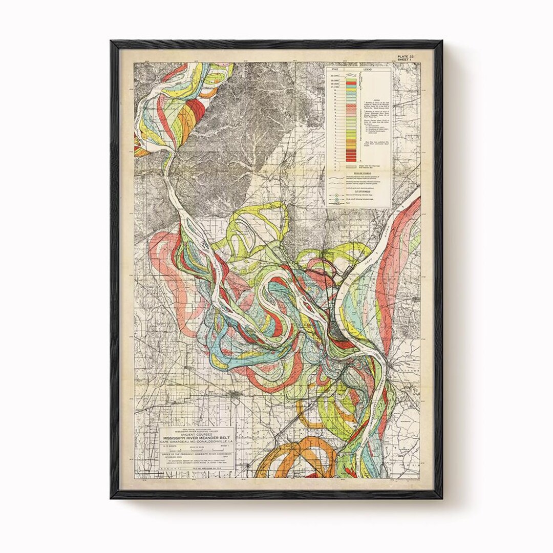 Harold Fisk Map Print, Mississippi River Meander Map Print: Cairo, IL ...