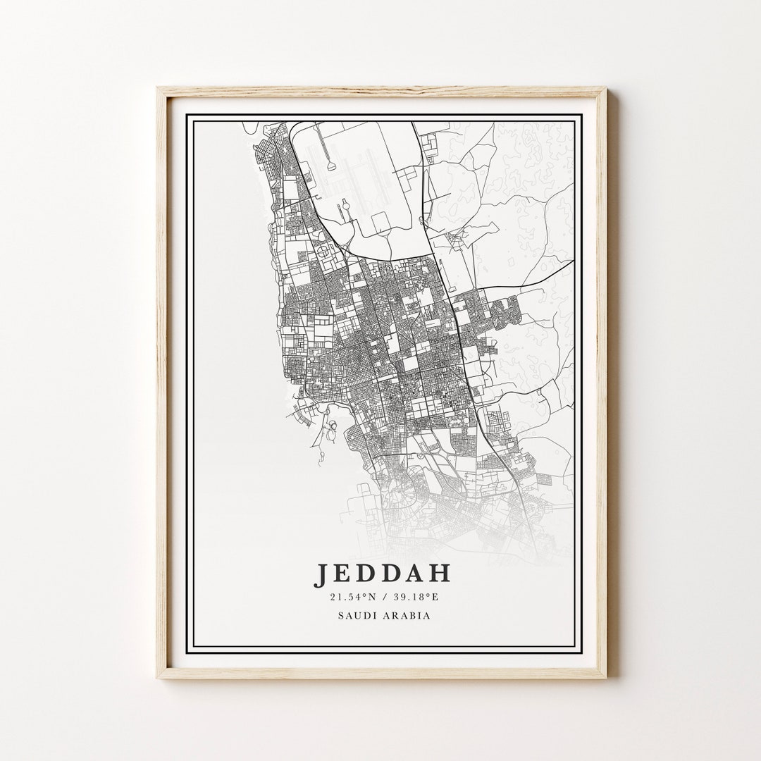 Jeddah Map Digital Jeddah Map Jeddah Saudi Arabia Wall - Etsy Australia