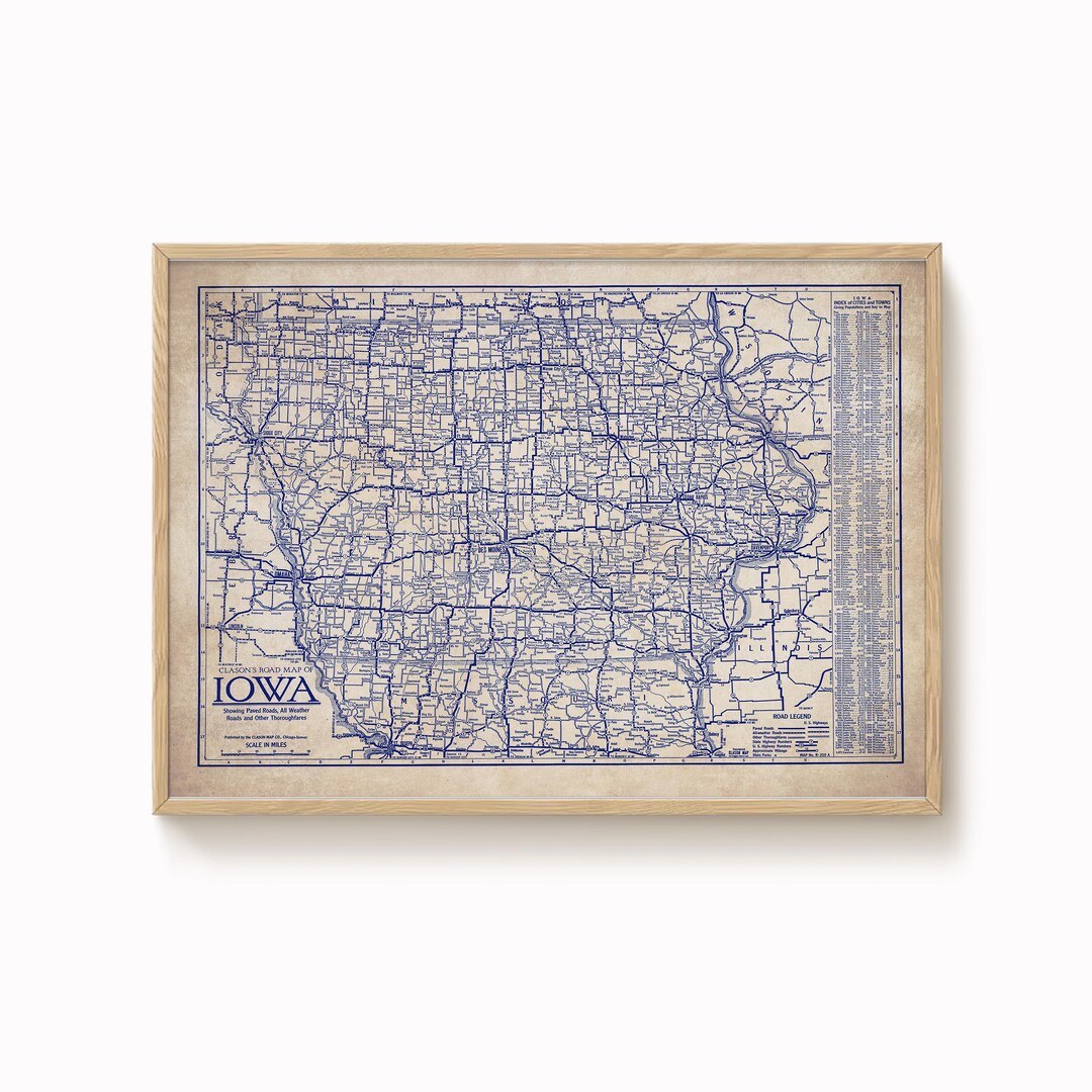 Iowa Map, Vintage Iowa Map, Old Blueprint Map, Map Poster, Vintage Map ...