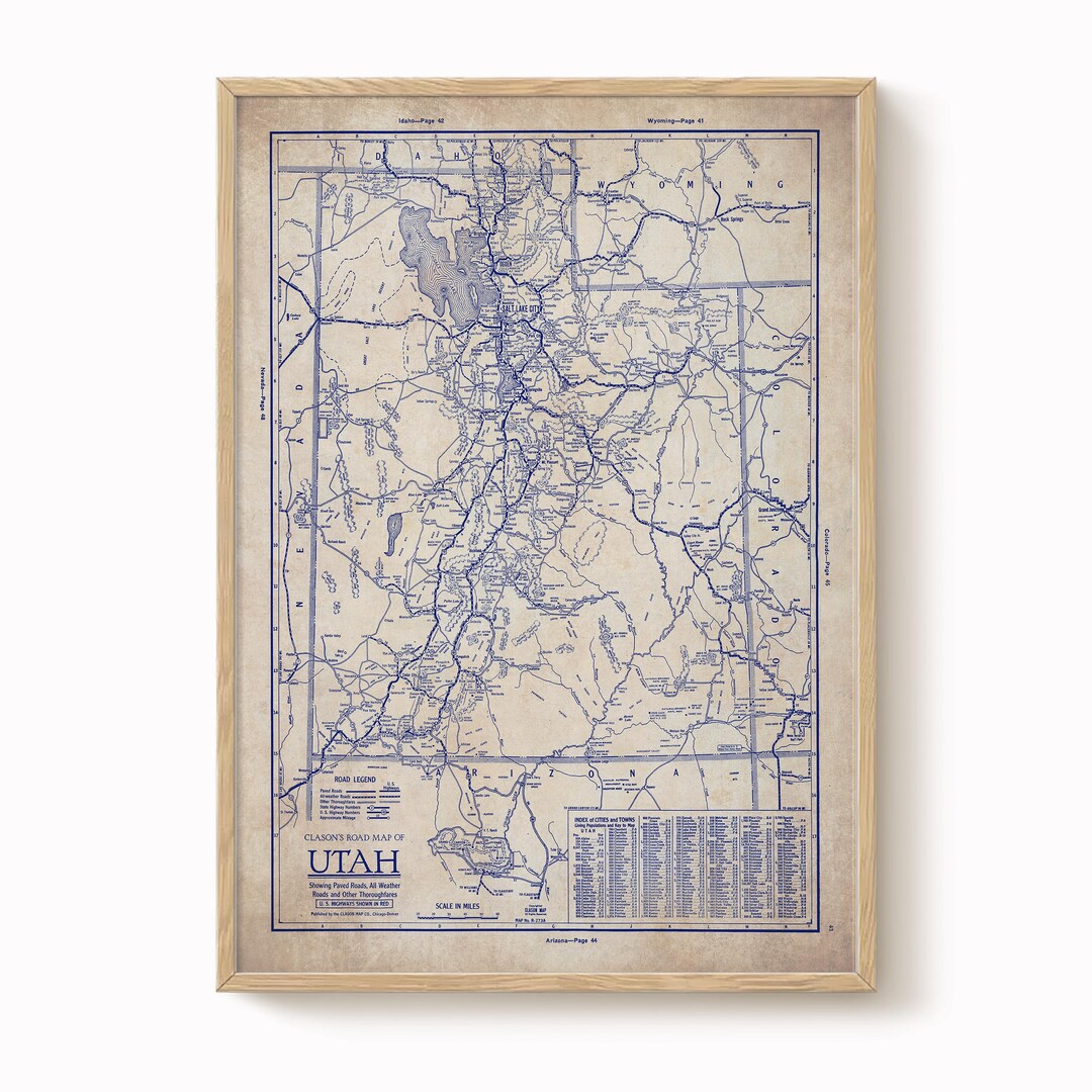 Utah Map, Vintage Utah Map, Old Utah Map, Utah Blueprint Map, Map ...