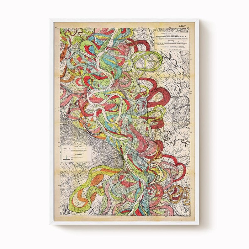 Harold Fisk Map Print, Mississippi River Meander Map Print: Memphis to ...