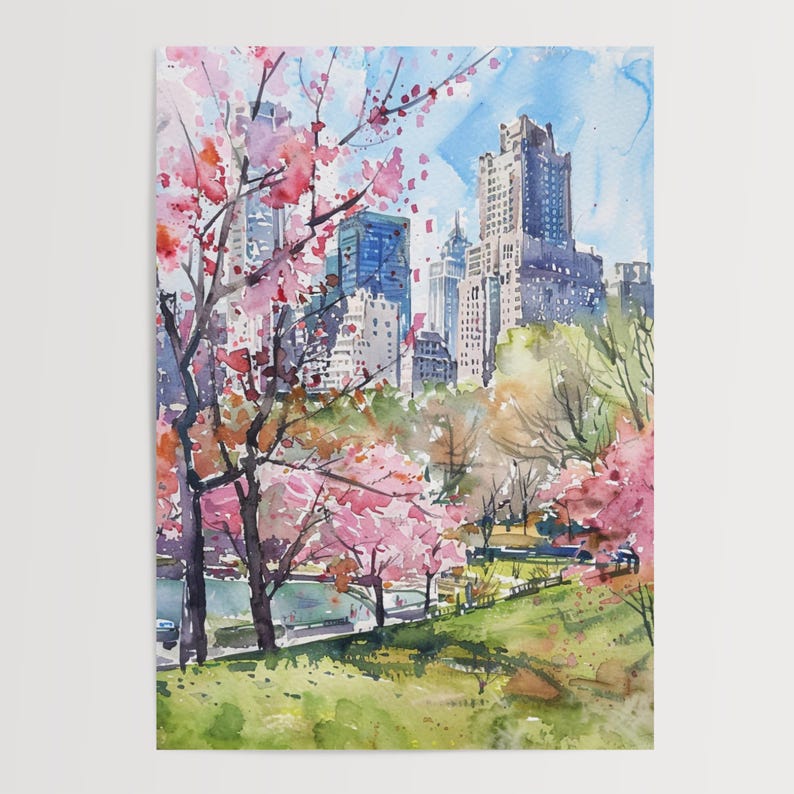 Central Park Watercolor Print: Spring in NYC Landscape Art - Etsy