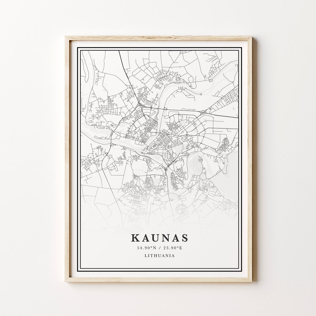 Kaunas Map Digital Kaunas Map Kaunas Lithuania Wall Art - Etsy