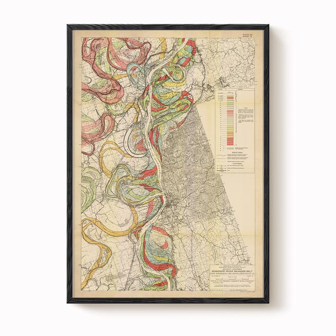 Harold Fisk Map Print: Mississippi River Meander, Old River to Morganza ...