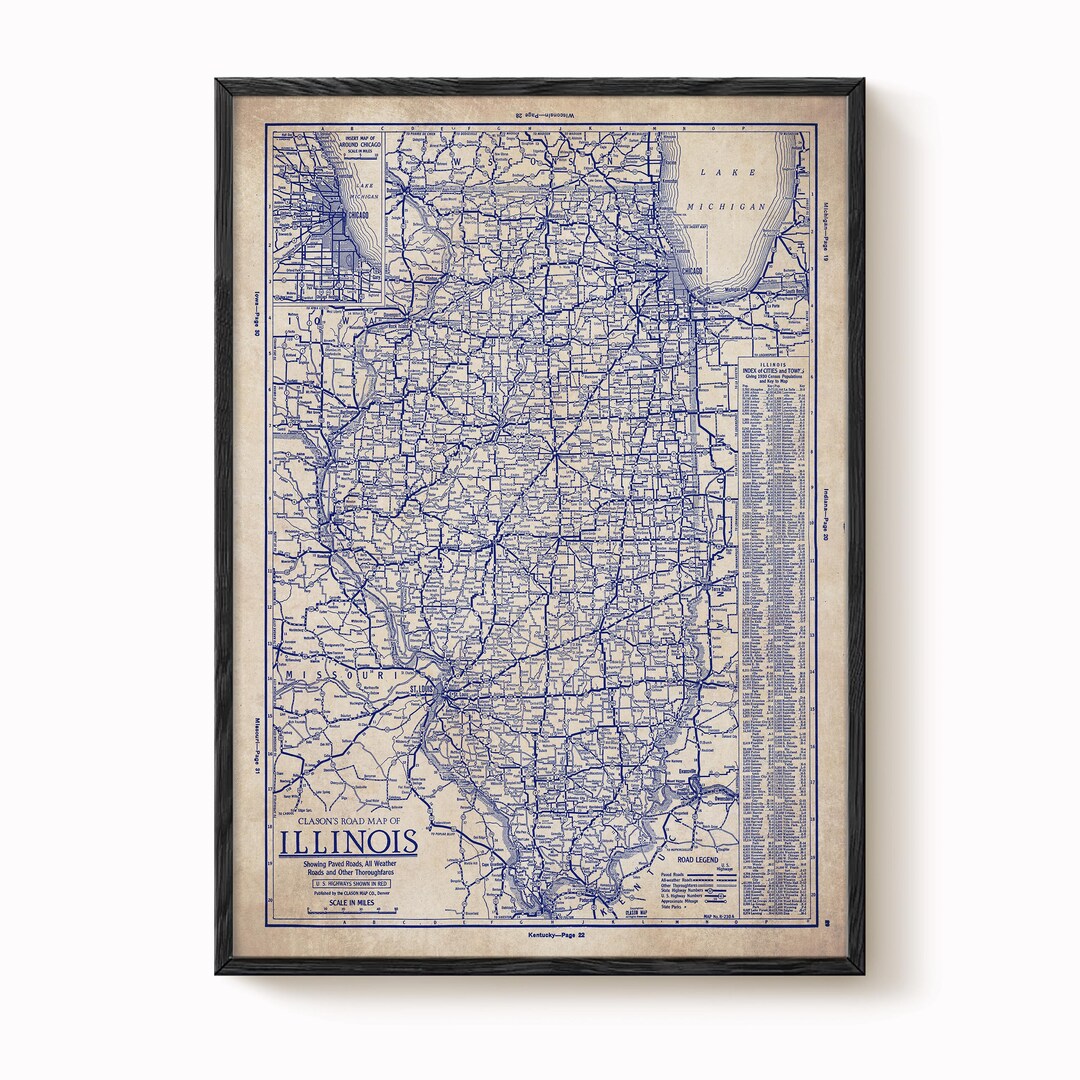 Vintage Illinois Blueprint Map Print: Early 1930s Road Map - Etsy