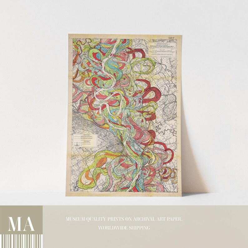 Harold Fisk Map Print, Mississippi River Meander Map Print: Memphis to ...