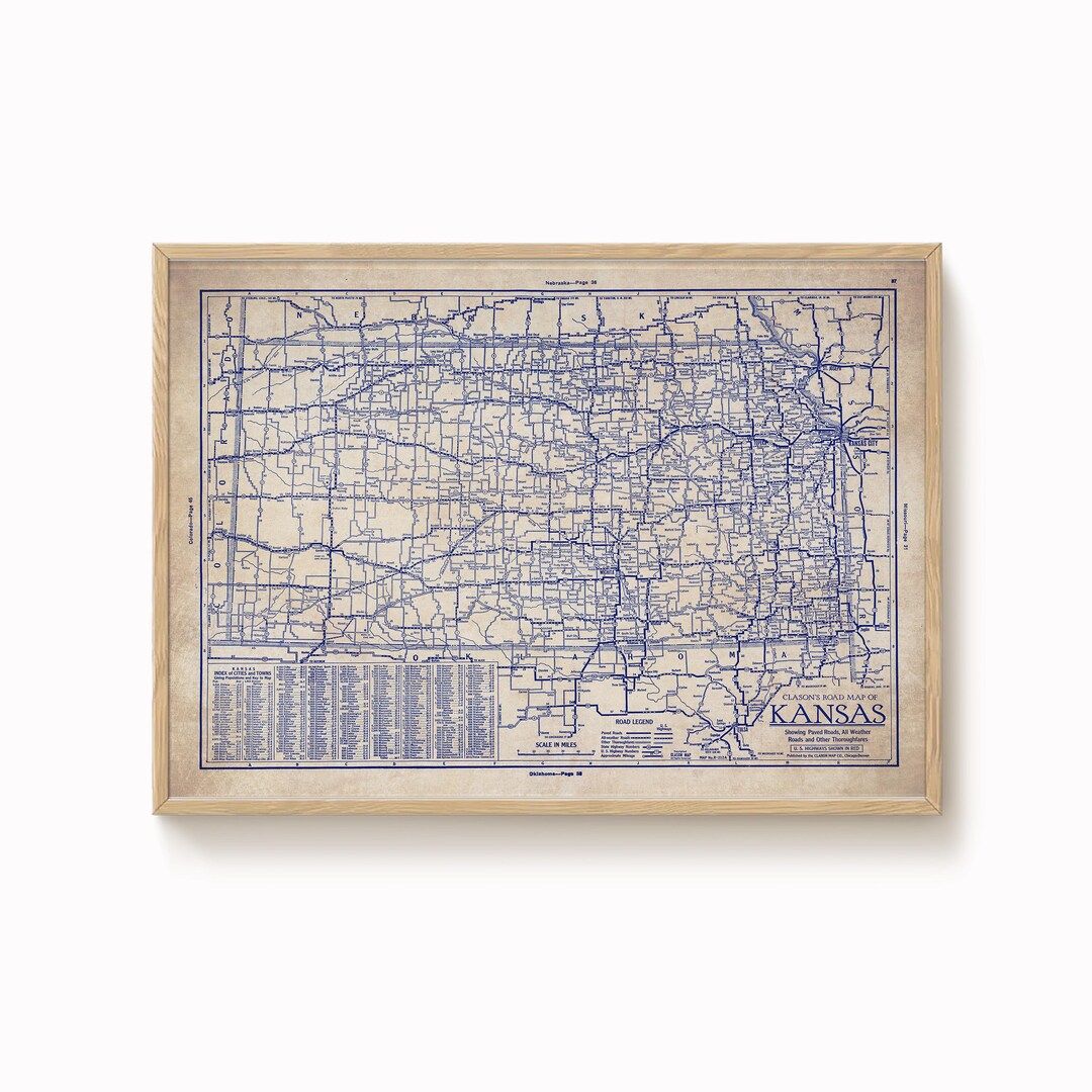 Kansas Map, Vintage Kansas Map, Old Kansas Map, Kansas Blueprint Map ...