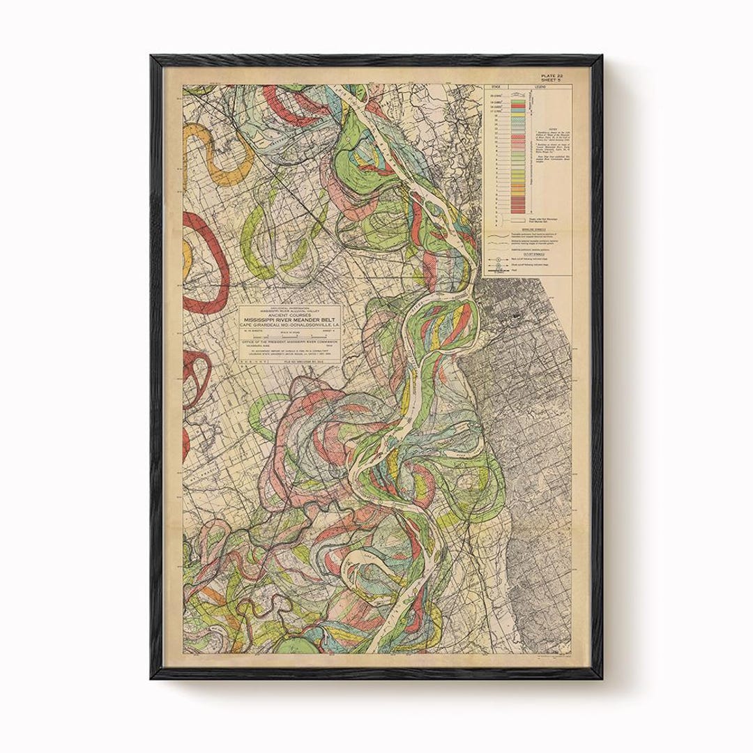 Harold Fisk Map Print, Mississippi River Meander Map Print: Osceola AR ...