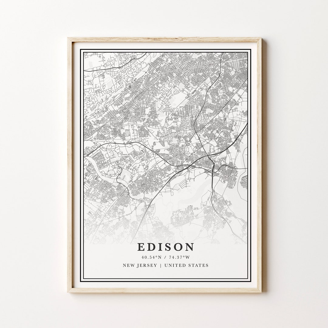 Edison Map Digital Edison Map Edison New Jersey Wall Art - Etsy