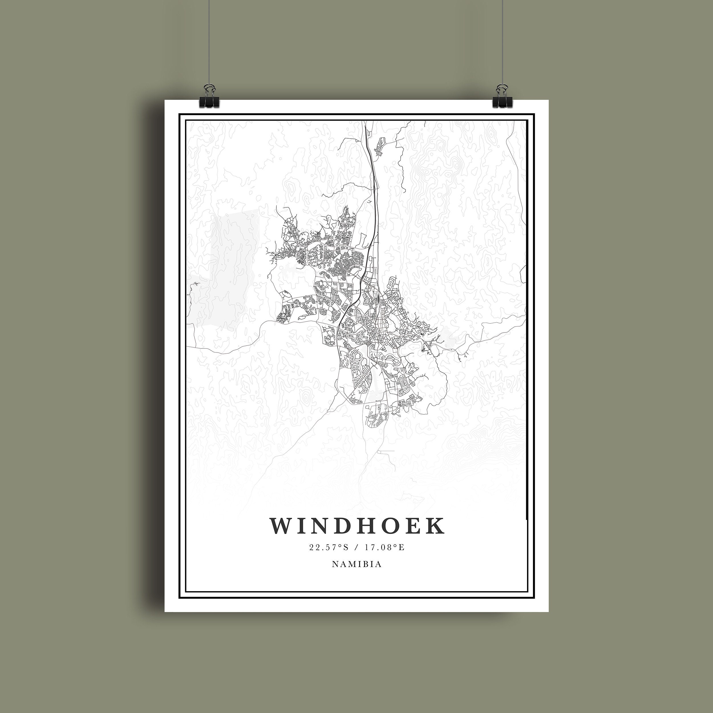 Windhoek map digital Windhoek map Windhoek Namibia wall - Etsy México