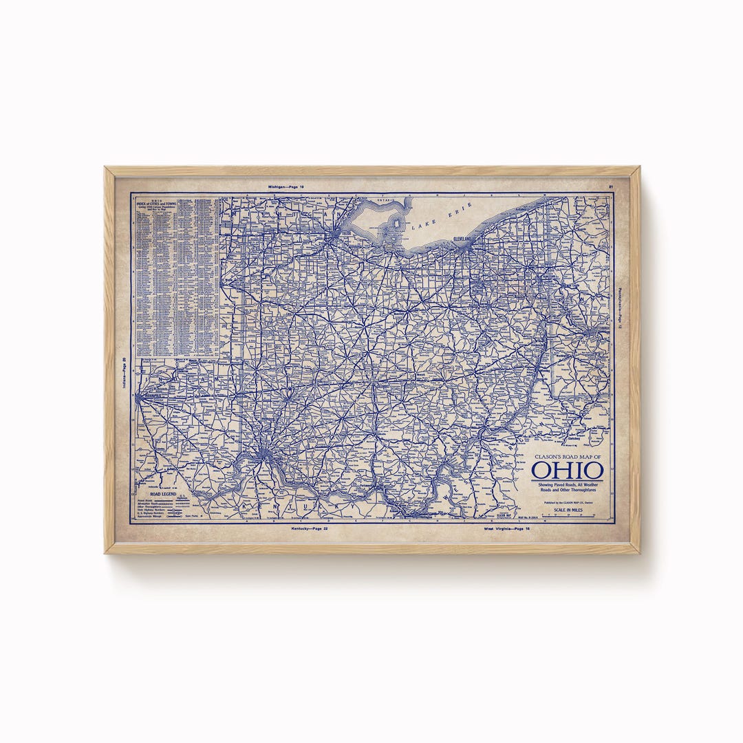 Ohio Map, Vintage Ohio Map, Old Blueprint Map, Map Poster, Vintage Map ...