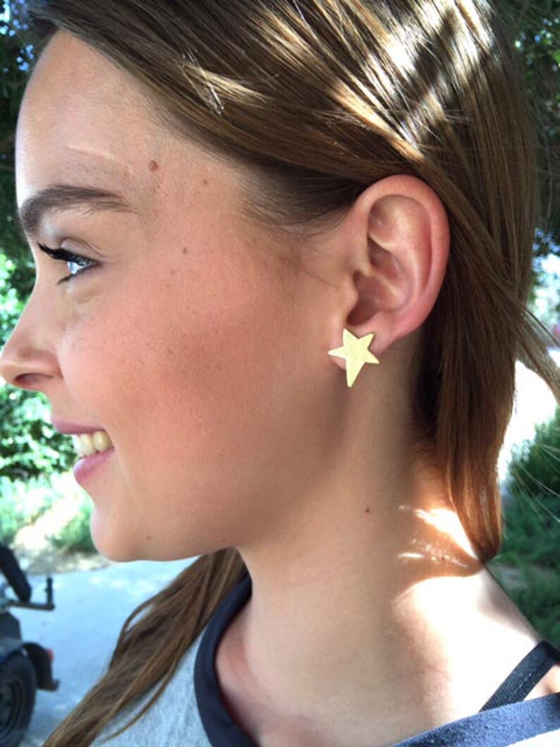 Large Star Stud Earrings Brushed Star Posts Unique Design - Etsy