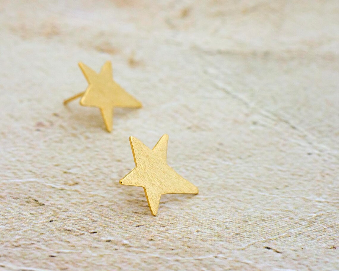 Large Star Stud Earrings Brushed Star Posts Unique Design | Etsy