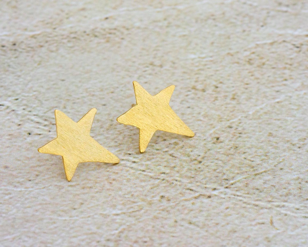 Large Star Stud Earrings Brushed Star Posts Unique Design - Etsy