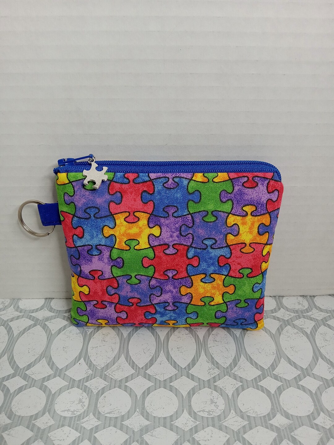 Autism Puzzle Piece Handmade Zipper Coin Bag/key Chain Gift Card Holder ...