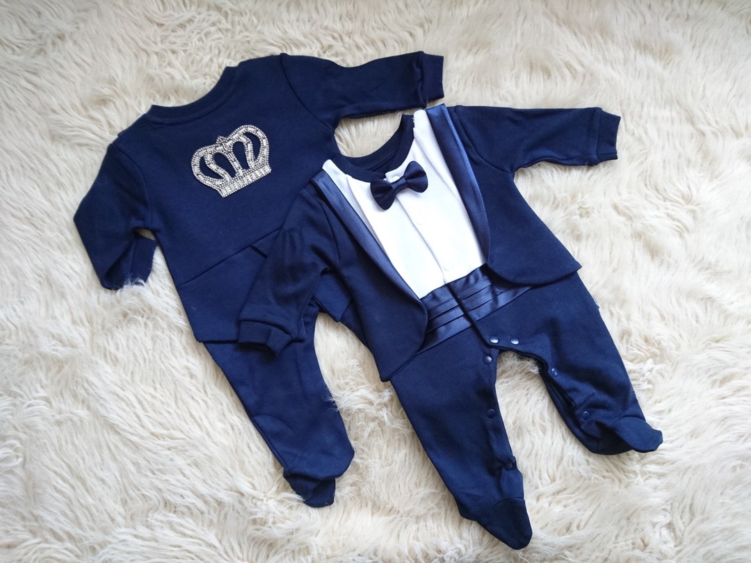 Newborn Boy Tuxedo Bodysuit, Rhinestone Crown, Coming Home Outfit - Etsy