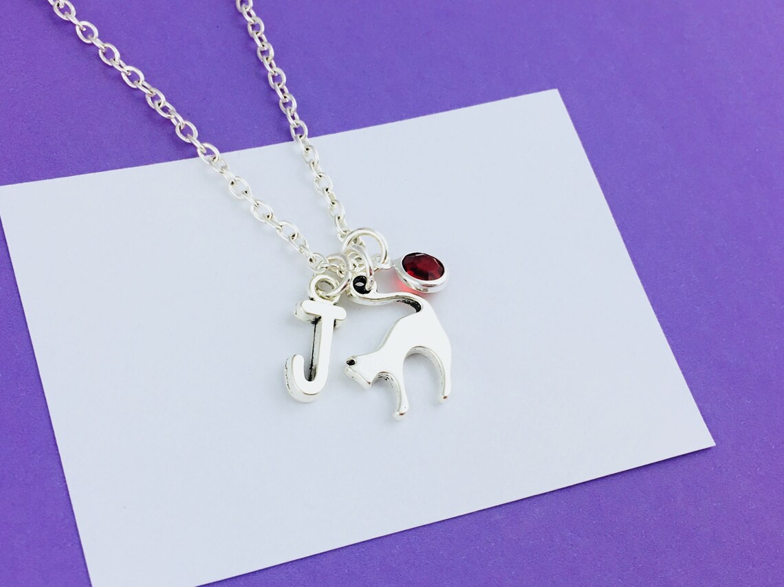 Personalised Cat Necklace Birthstone Necklace Birthday Gift | Etsy UK
