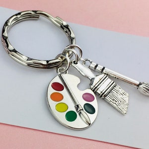 Personalised Artists Keyring, Palette and Paint Brush Keychain ...