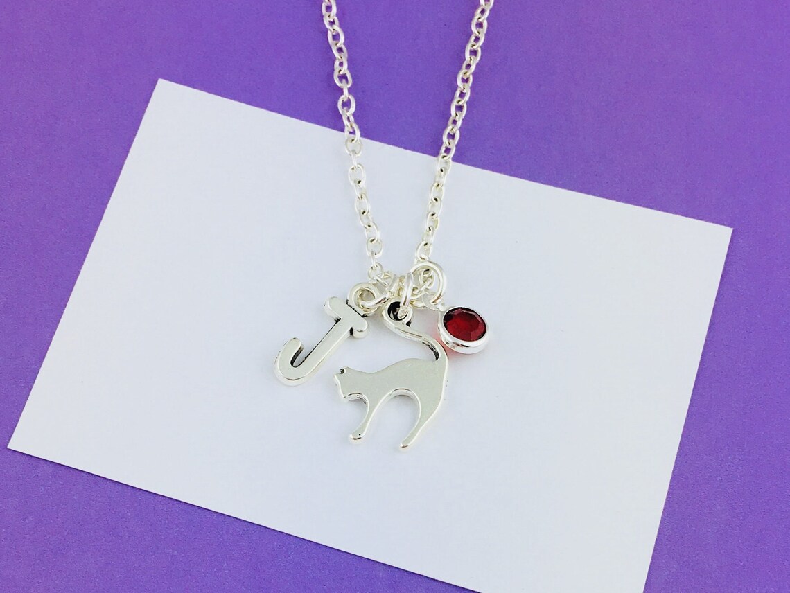 Personalised Cat Necklace Birthstone Necklace Birthday Gift | Etsy UK