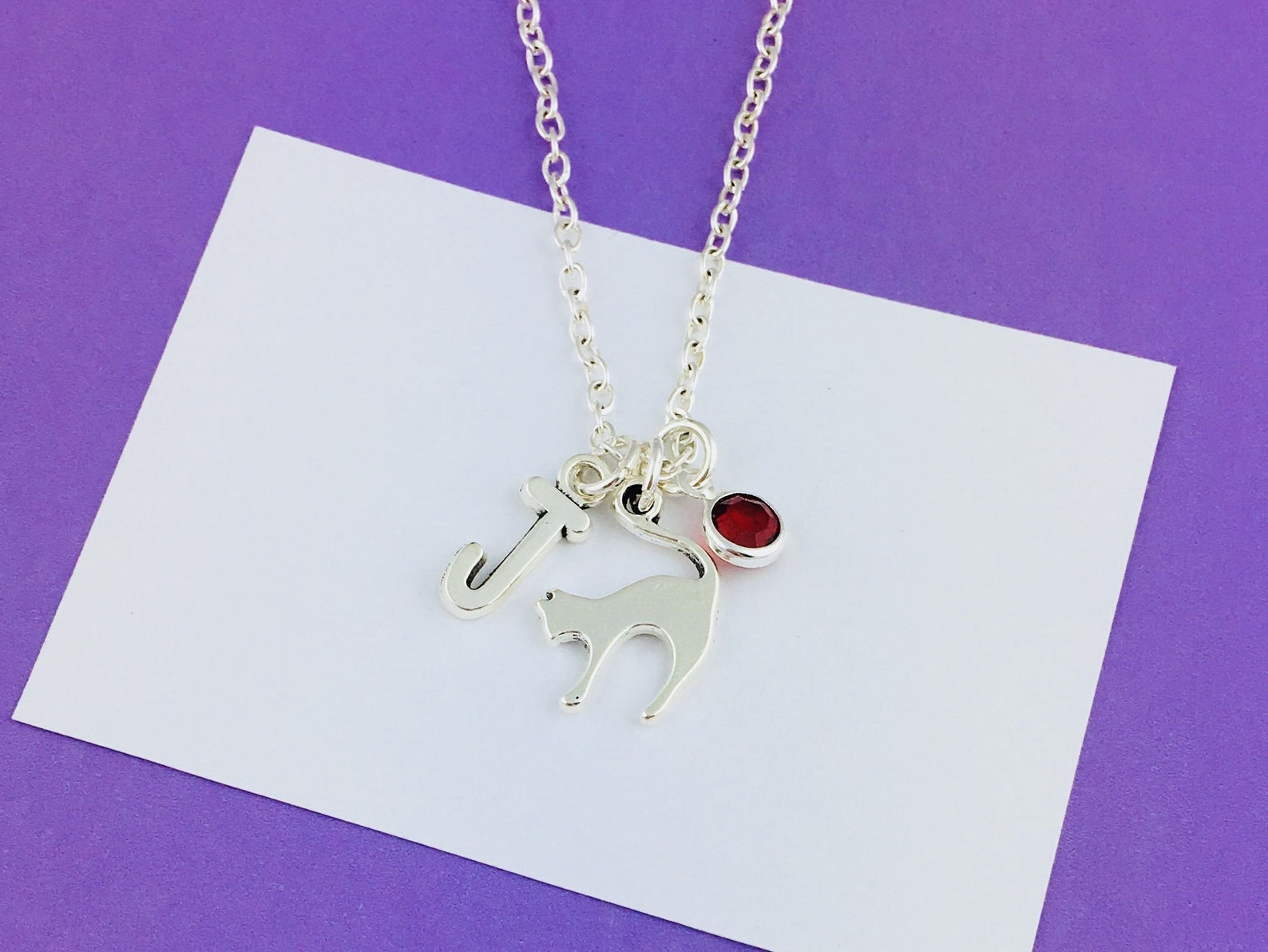Personalised Cat Necklace Birthstone Necklace Birthday Gift | Etsy UK