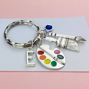 Personalised Artists Keyring, Palette and Paint Brush Keychain ...