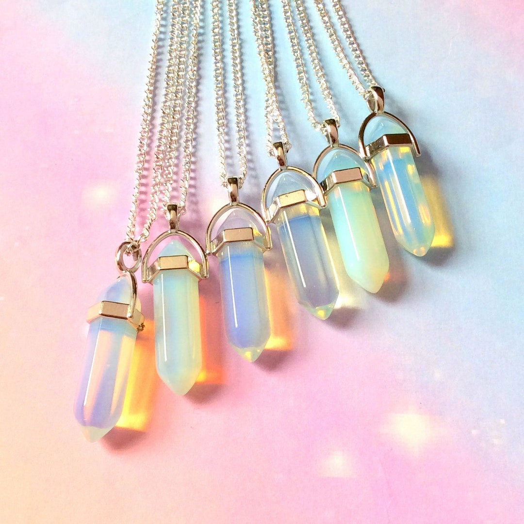 Moonstone Crystal Necklace Holographic Opalite Necklace - Etsy