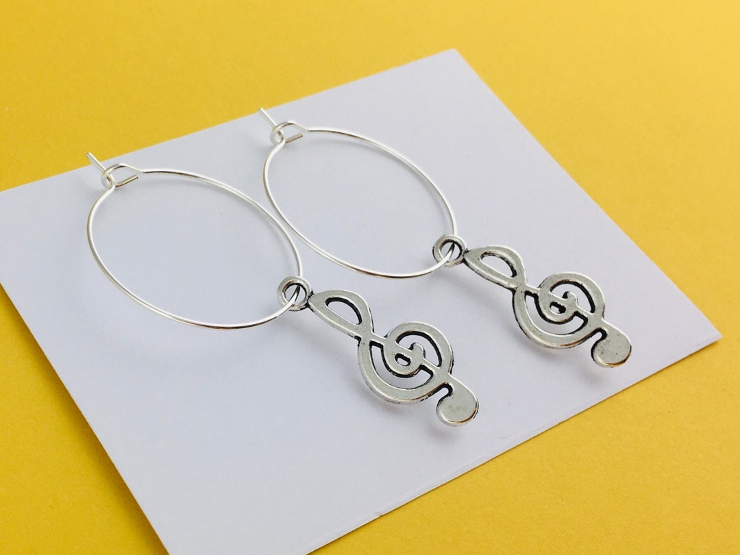 Small Treble Clef Hoop Earrings 25mm, Silver Hoops, Musician Gift for ...