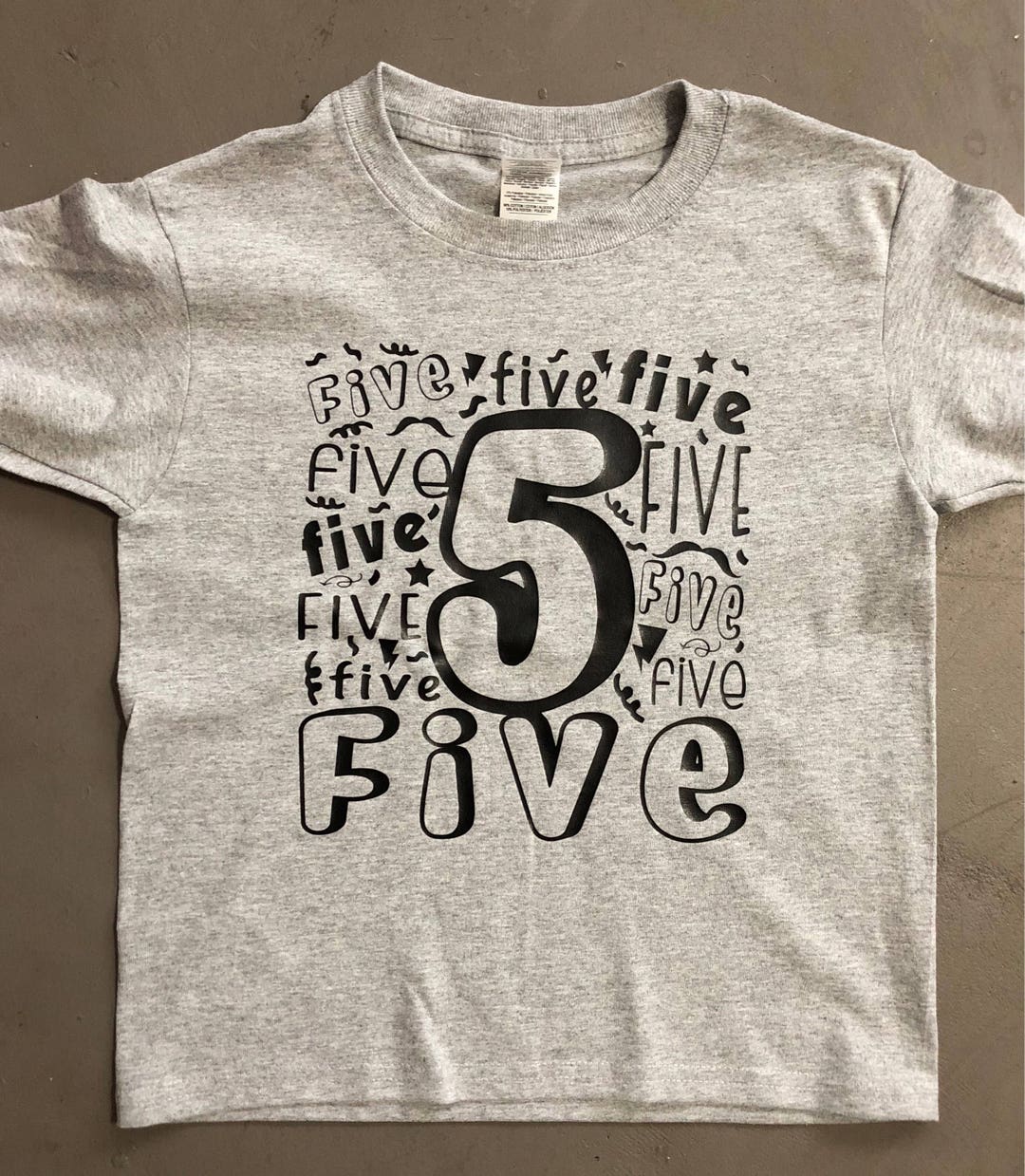 Five 5 Birthday Shirt in Gray With Black Writing Birthday Shirt 5 in ...