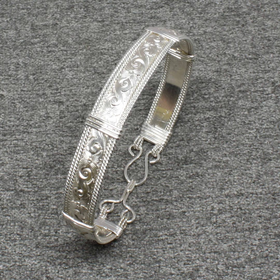 Sterling Silver Bangle Bracelet: Handmade Wire Wrap Floral Pattern - Etsy