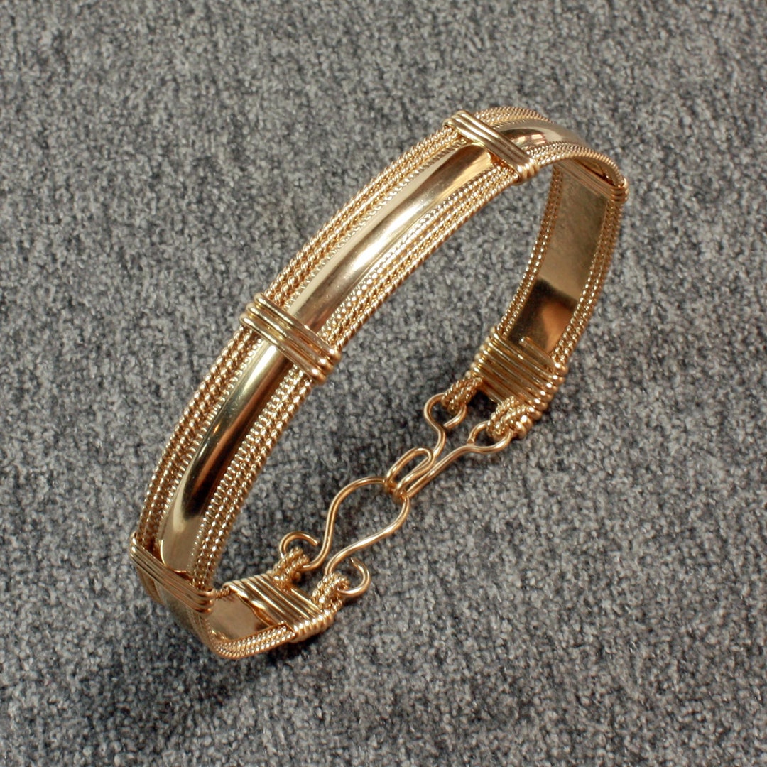 Contemporary Smooth Pattern Gold Bangle Bracelet, 14k Gold Bracelet ...