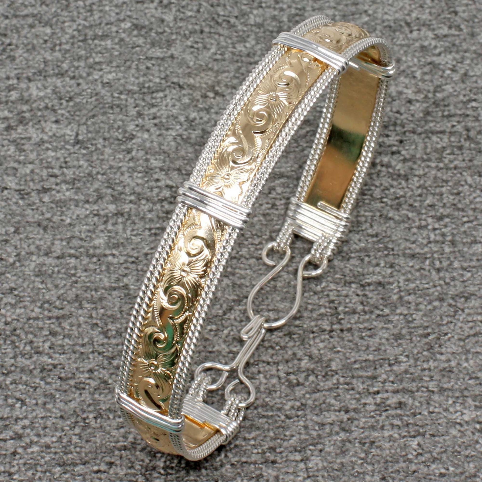 Handmade Gold and Silver Bangle Bracelet, 14k Gold Fill and Sterling ...