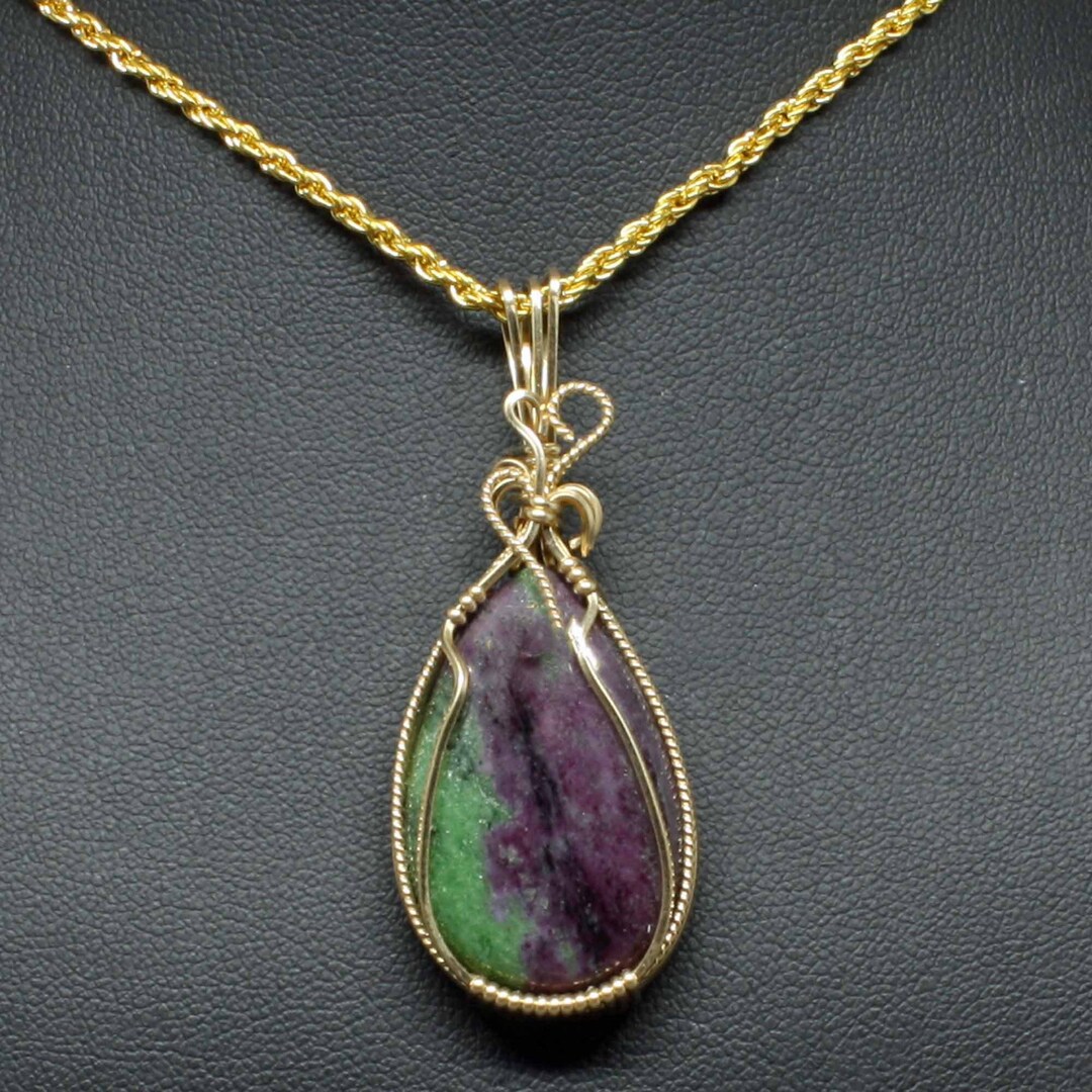 Ruby Fuchsite Gemstone Pendant, 14k Gold Filled Wire Wrapped Necklace ...