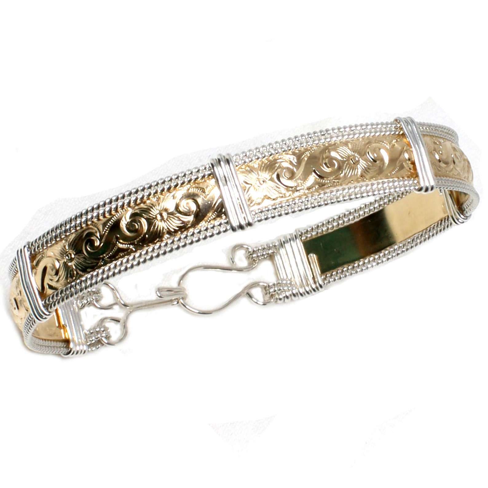Handmade Gold and Silver Bangle Bracelet, 14k Gold Fill and Sterling ...