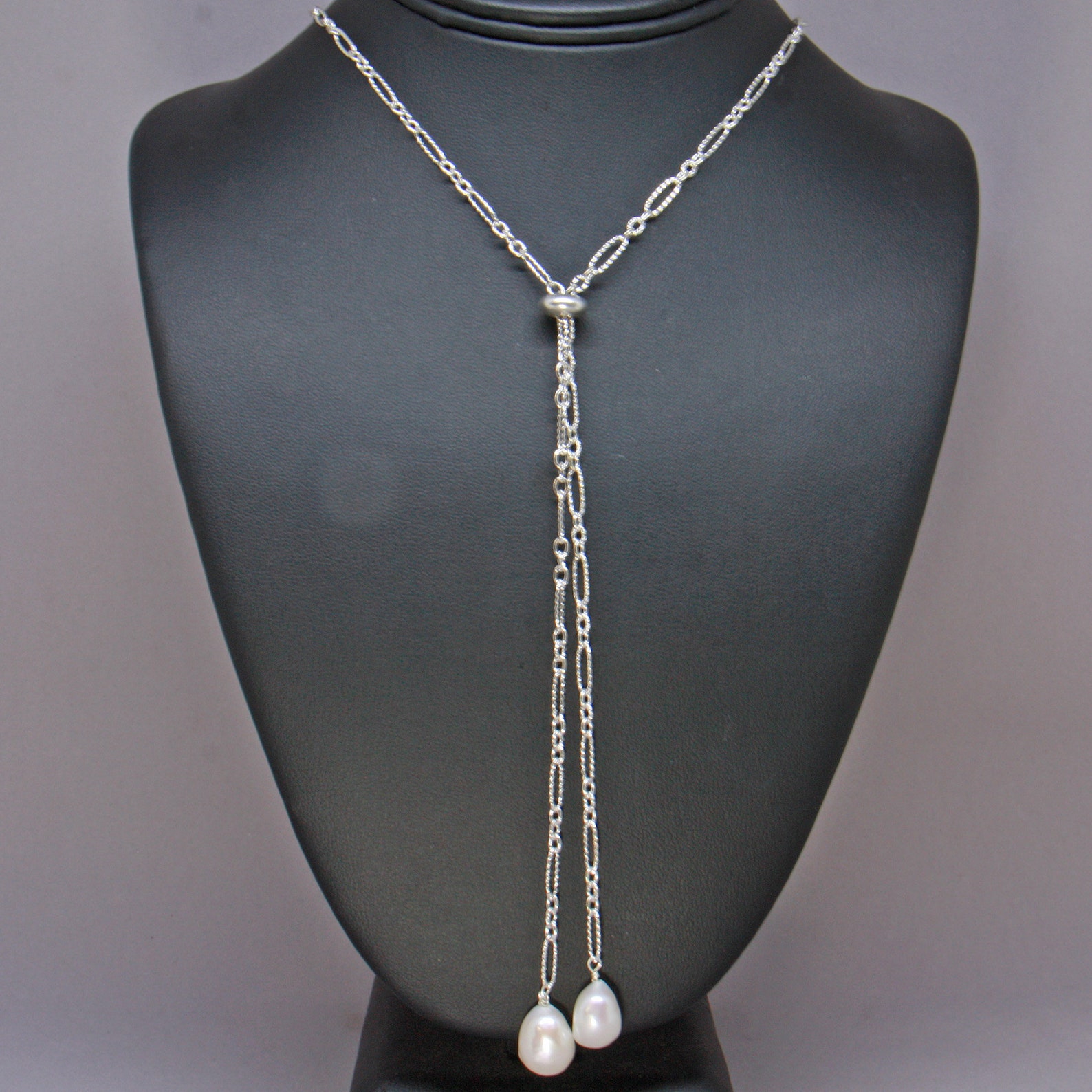 Pearl Slider Necklace Silver Adjustable Lariat Necklace - Etsy