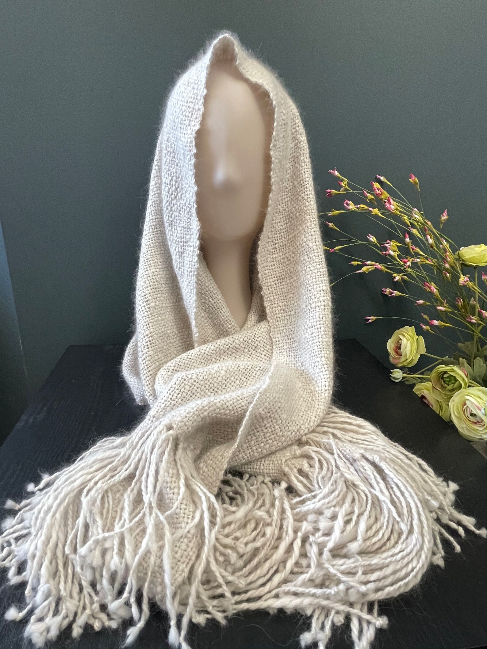 100% Angora Rabbit Hand Woven Scarf/shawl From Handspun Yarn- Sable ...
