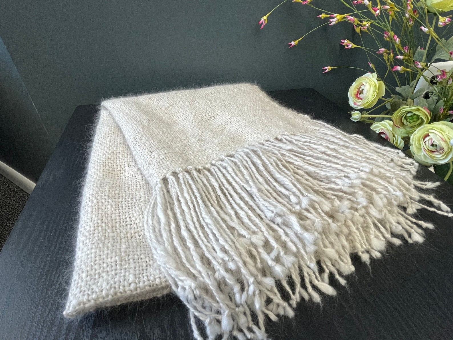 100% Angora Rabbit Hand Woven Scarf/shawl From Handspun Yarn- Sable ...
