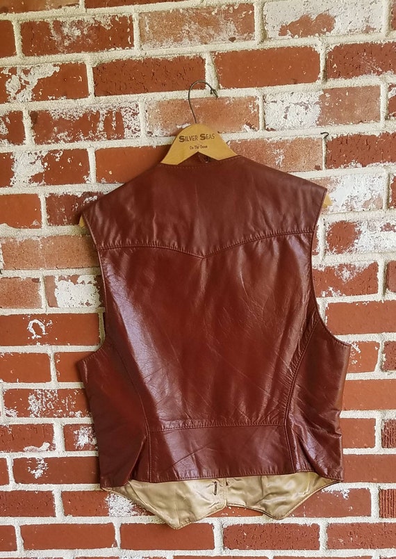 70s Men's Full Leather Vest Satin Lining Hippie Cowb… - Gem