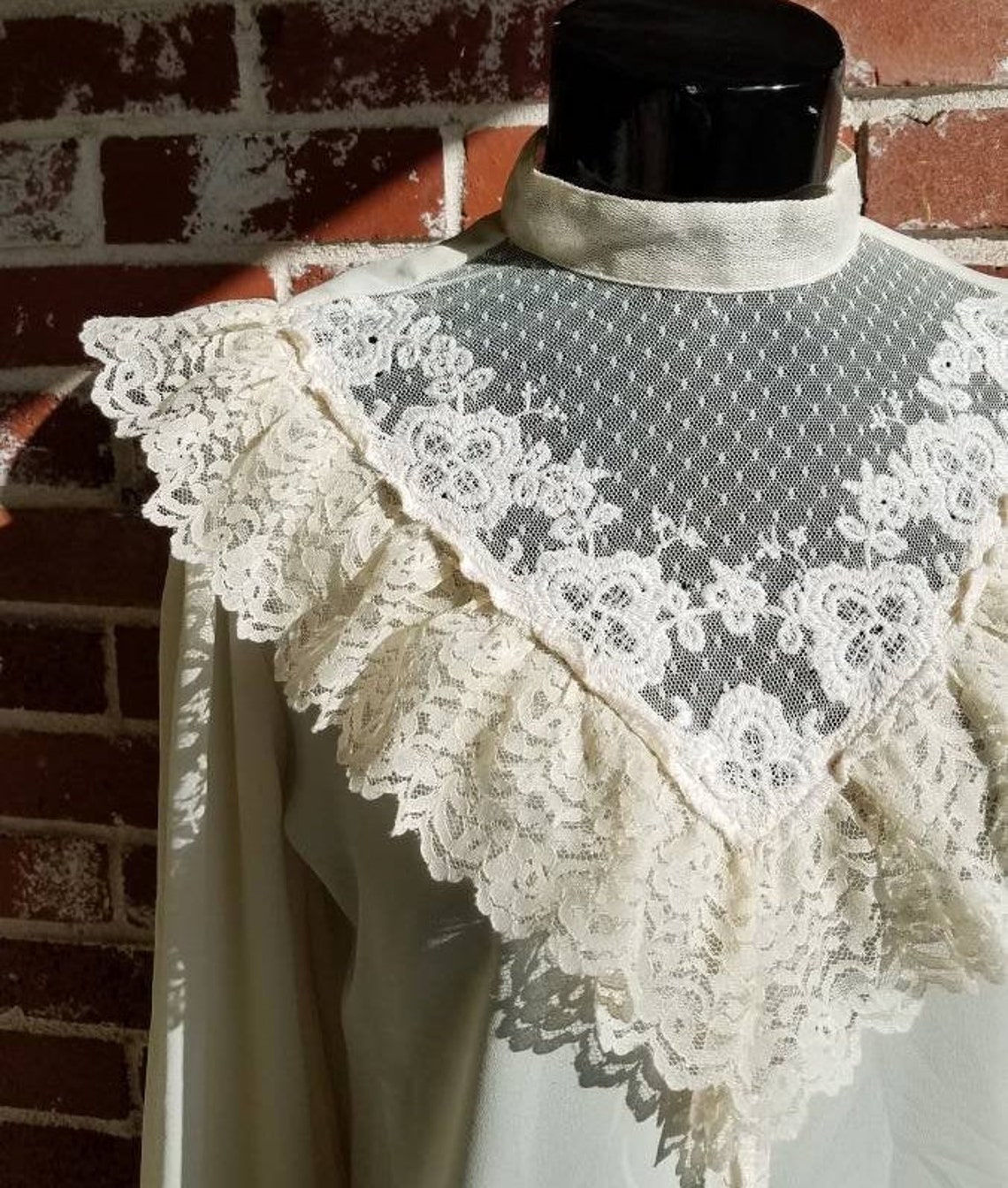 Vintage 70s Prarie Blouse Ruffled Lace High Neck S/M Sheer - Etsy