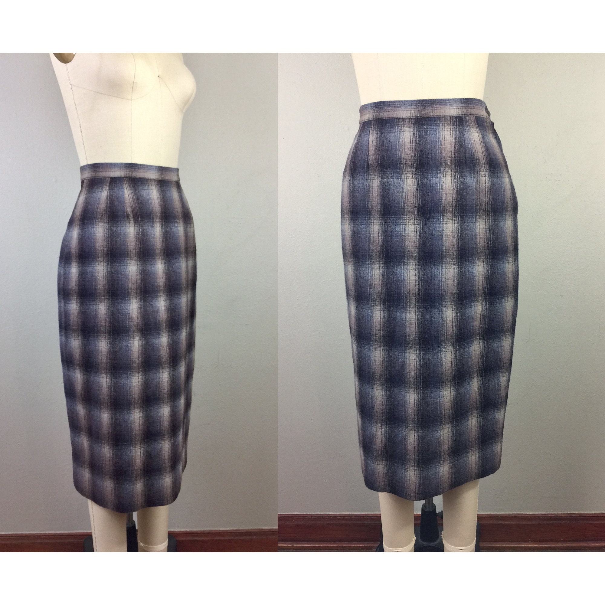 Vintage 50s Plaid Wool Pencil Skirt 1950s Pin up Rockabilly S - Etsy