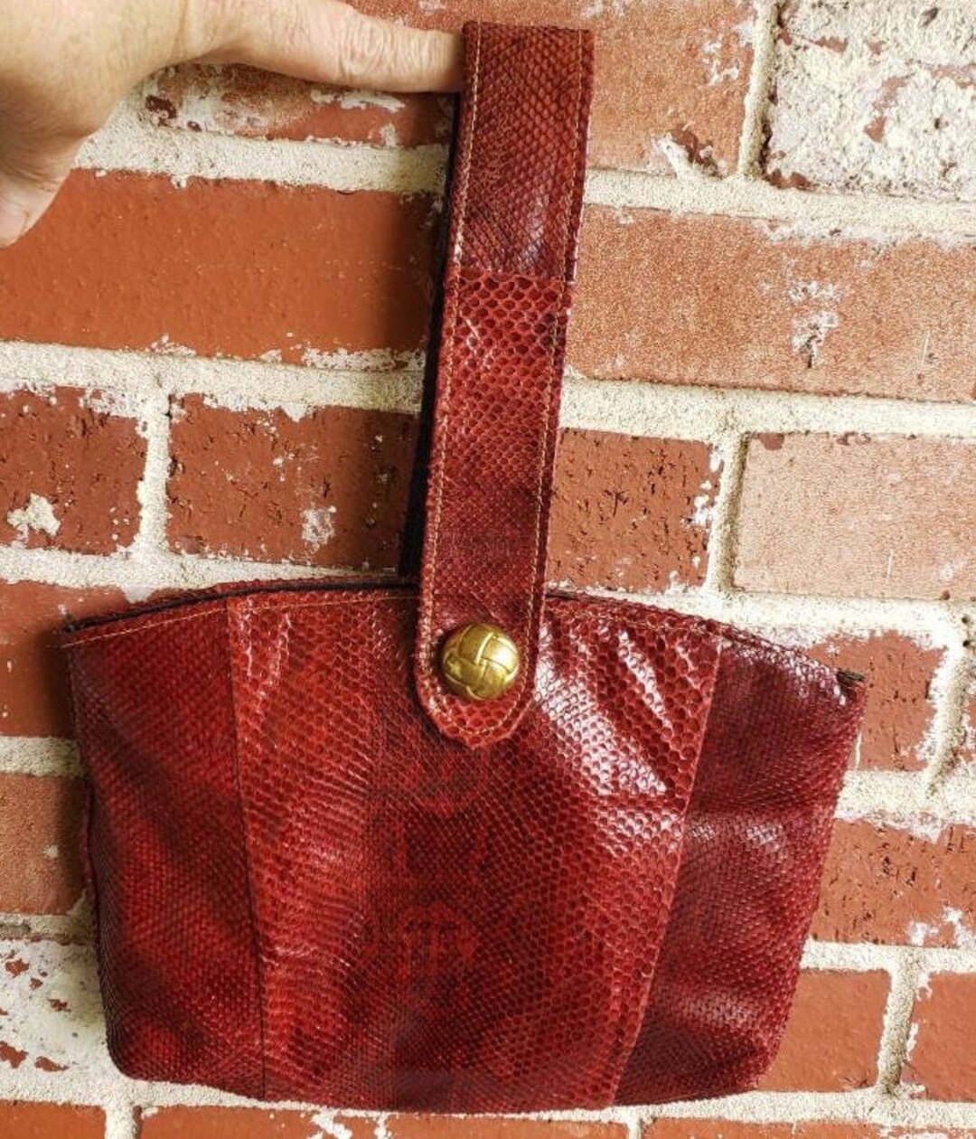 70s Era Burnt Orange Snakeskin Bag With Middle Handle - Etsy