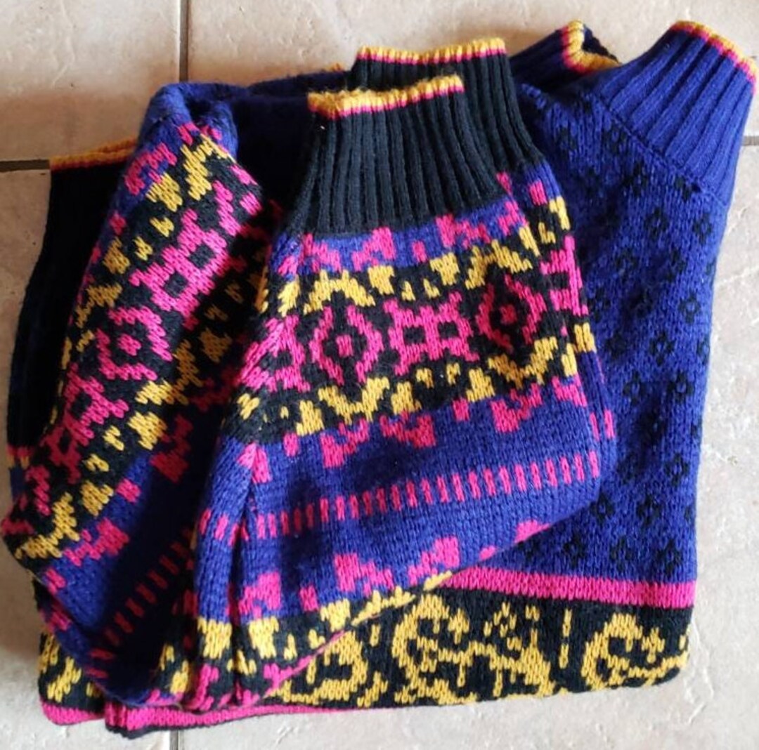 Vintage 80s Colorful Mixed Print Gitano Sweater! Made in Korea Sz M - Etsy