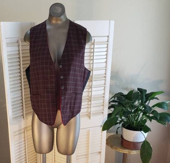 Vintage 60s Reversible Vest Red Velvet Cotton Madras … Gem