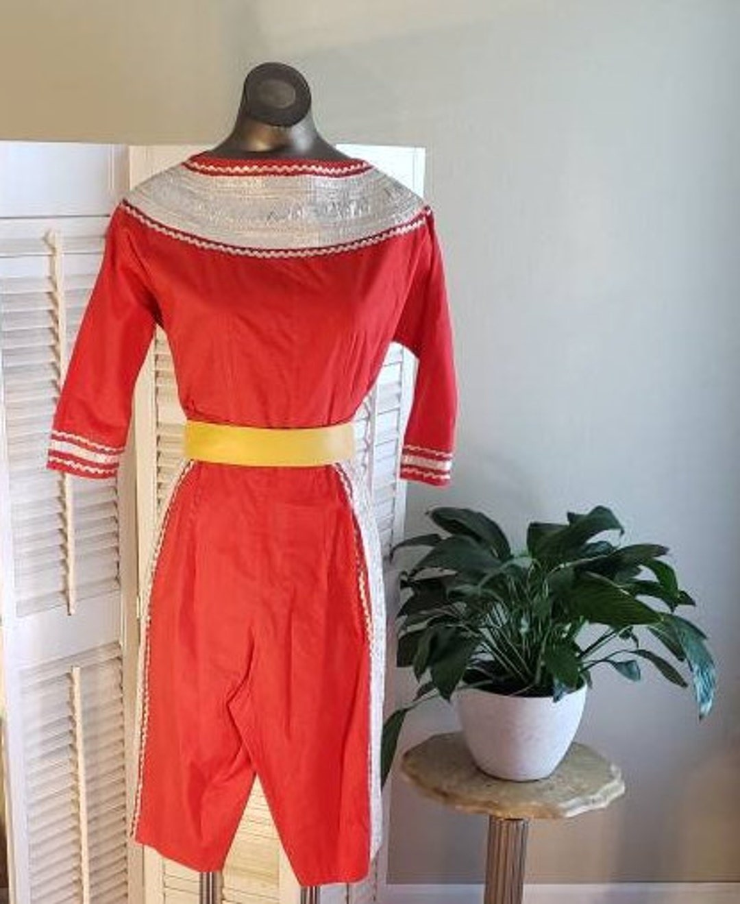 Vintage 50s/60s Red Two Piece Set Blouse and Capri Pants Custom Made ...