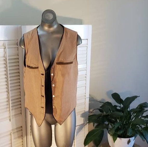 Vintage 70s Reversible Brown Leather Vest 40' Chest - Gem