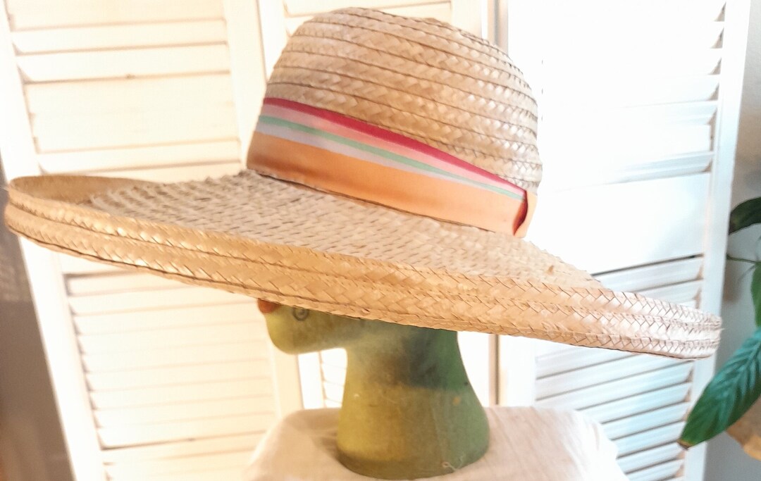 Vintage 40s Frank Olive Wide Brim Straw Hat - Etsy