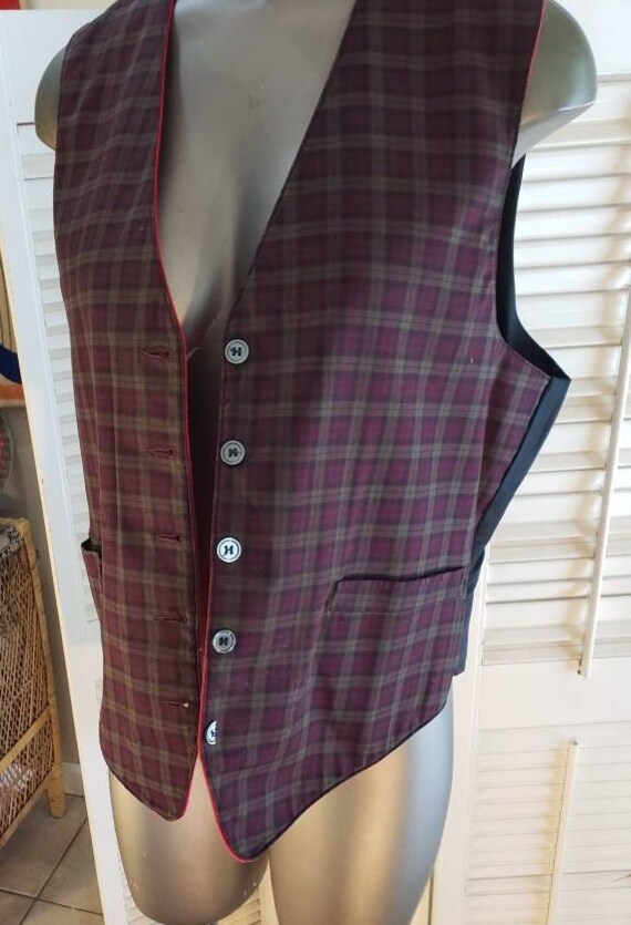 Vintage 60s Reversible Vest Red Velvet Cotton Madras … Gem