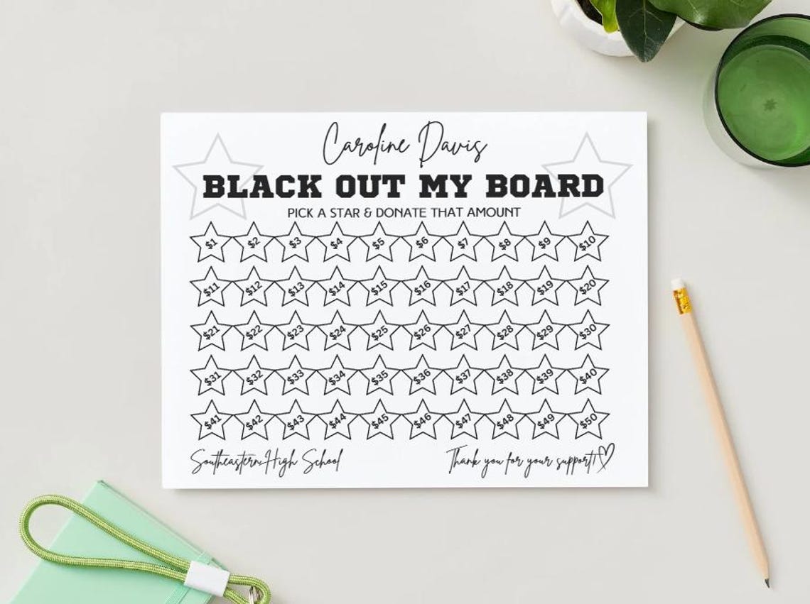 Black Out My Board Fundraiser Template, Cheerleading Fundraising ...