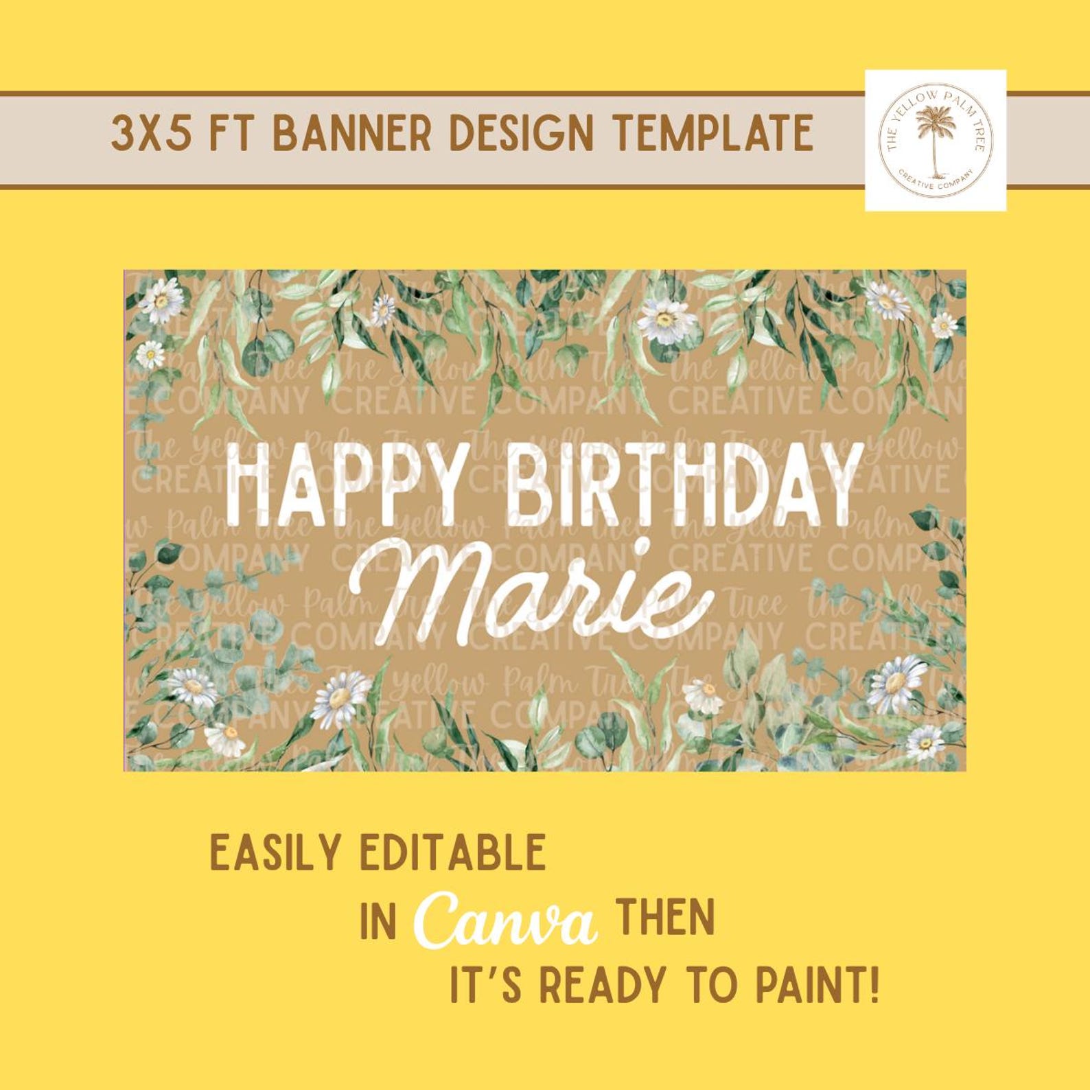 Boho Greenery Birthday Congratulations Painted Banner Template, Plants ...